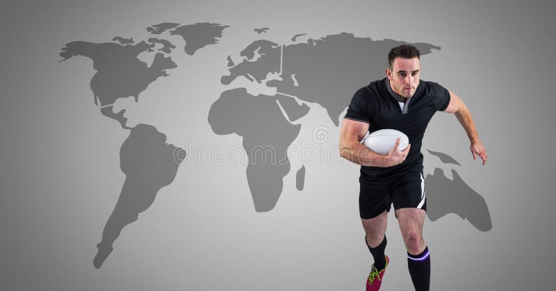 Rugby Player with World Map Stock Photo - Image of determined, athlete ...