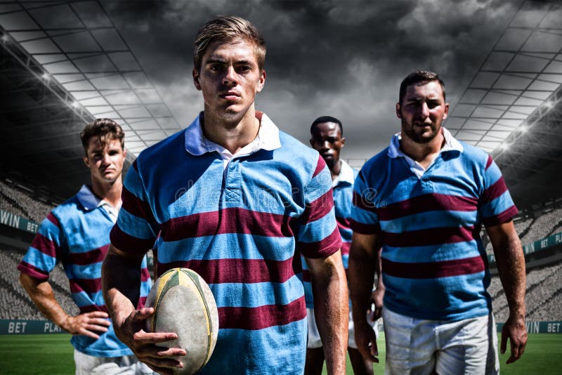 Composite Image of Rugby Players Stock Image - Image of large, grass ...