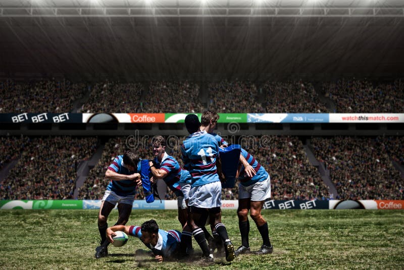Composite Image of Rugby Players Stock Image - Image of holding ...