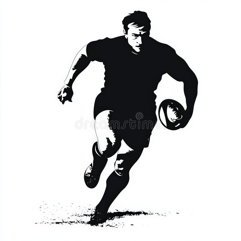 Rugby Silhouette , Black and White Illustration Isolated on White ...