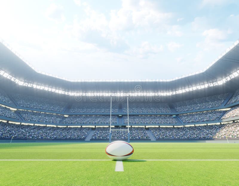 Rugby Stadium with Rugby Ball Stock Illustration - Illustration of ...