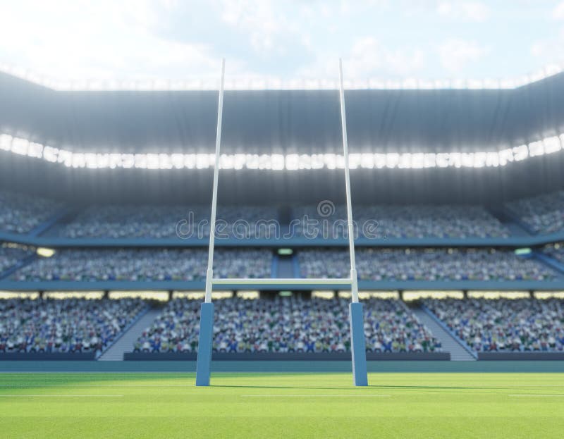 Rugby Stadium with Rugby Ball Stock Illustration - Illustration of lamp ...