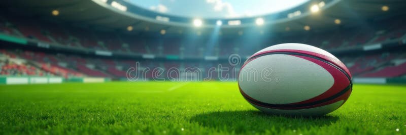 Rugby Stadium with Centered Rugby Ball in Foreground, Texture, View ...