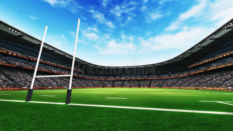 Rugby Stadium with Fans and Green Grass at Daylight Stock Illustration ...