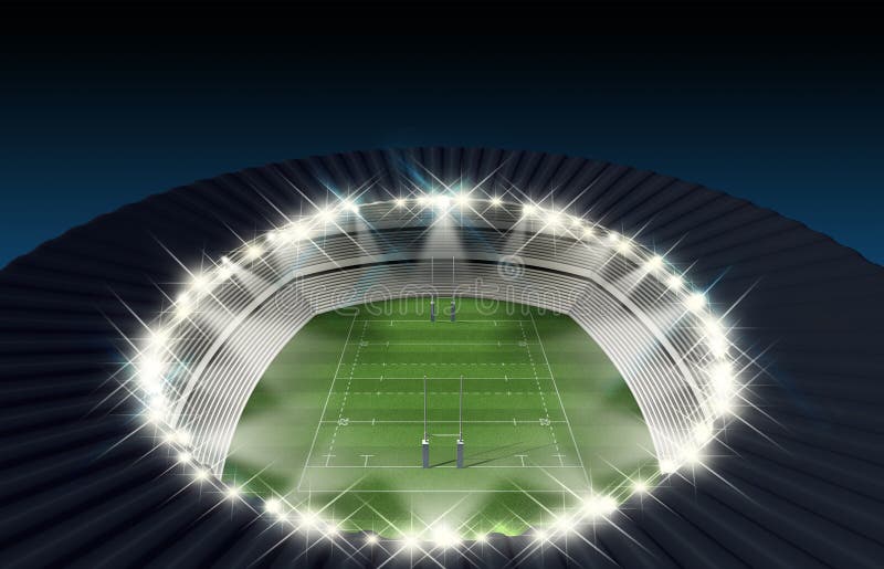 Rugby Stadium and Ball stock photo. Image of light, bright - 49746384