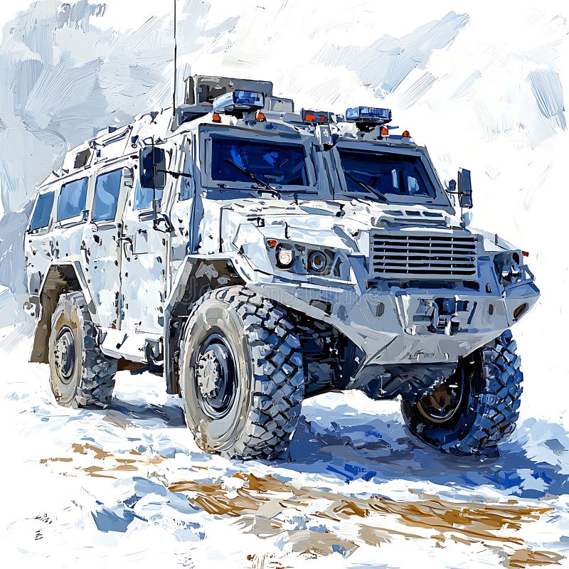 Rugged Armored Vehicle Depicted with a Painterly, Impressionistic Style ...