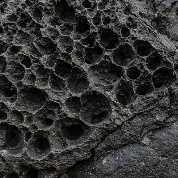 Rugged Basalt Rock Surface Featuring Distinct Honeycomb-like Weathering ...