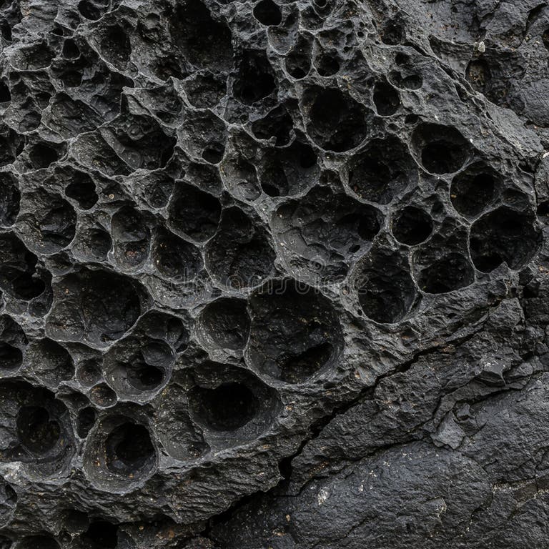 Rugged Basalt Rock Surface Featuring Distinct Honeycomb-like Weathering ...
