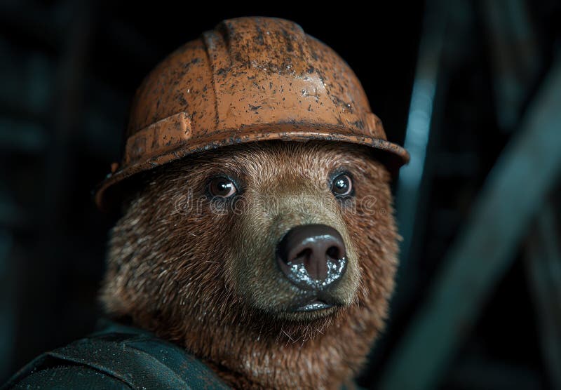 Rugged Bear Wearing Hardhat in the Wilderness Stock Illustration ...
