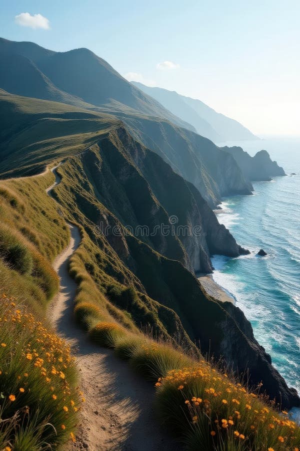 Rugged Big Sur Trail, Winding Path Steep Cliffs, Pacific Vista , Trail ...