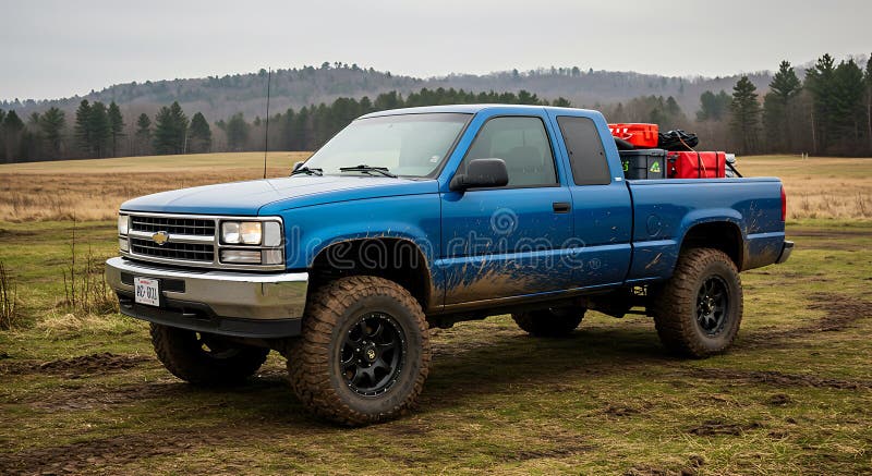 Mud-Splattered Blue Chevrolet Pickup: Rustic Outdoor Scene Stock Photo ...