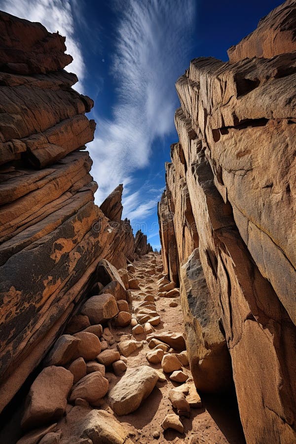 Rugged Canyon Path Under a Blue Sky. Generative AI Stock Illustration ...