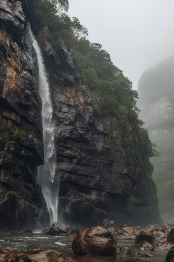 Cliff Waterfall. Generate Ai Stock Illustration - Illustration of cliff ...