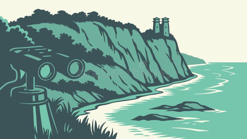 Rugged Cliff Overlooking Ocean. Dramatic Flat Vector Seascape, Vector ...