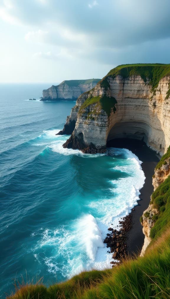 Rugged Cliffs Meet Turquoise Ocean Waves, Dramatic Sky , Wild, Sky ...