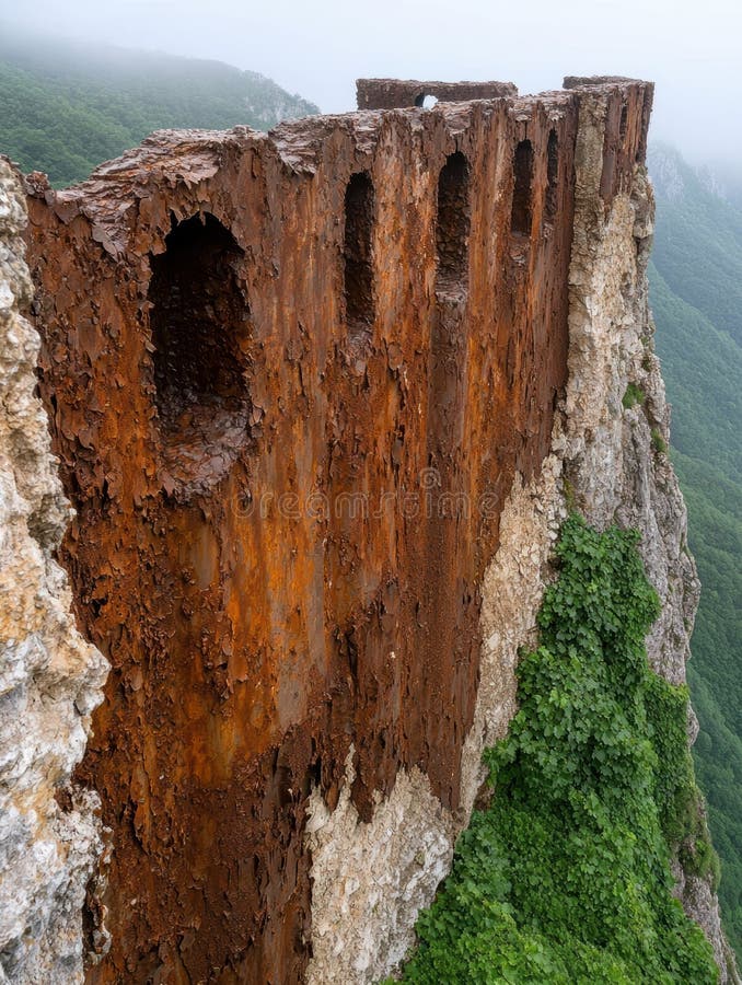 Rugged Cliffside with Natural Rock Formations and Lush Greenery Stock ...