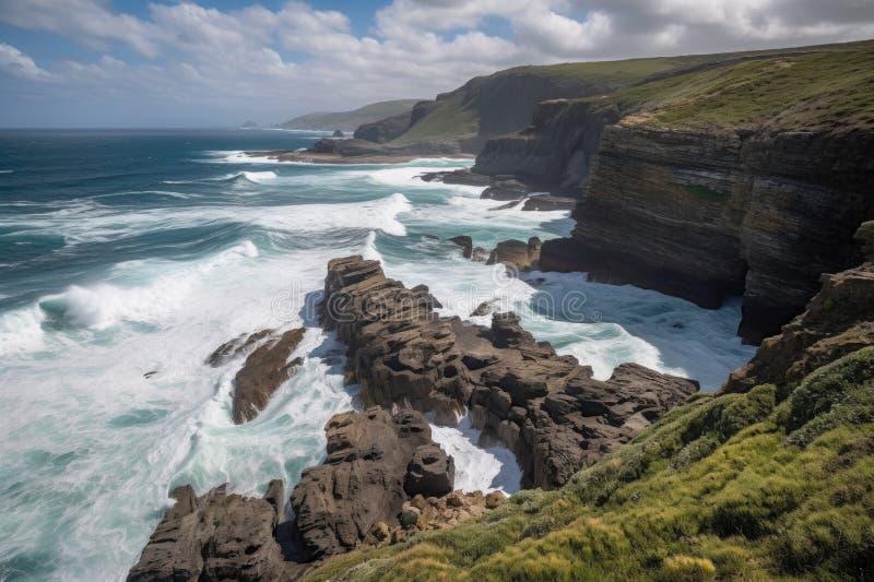 A Rugged Coast with Towering Cliffs, Crashing Waves and Rocky Beaches ...