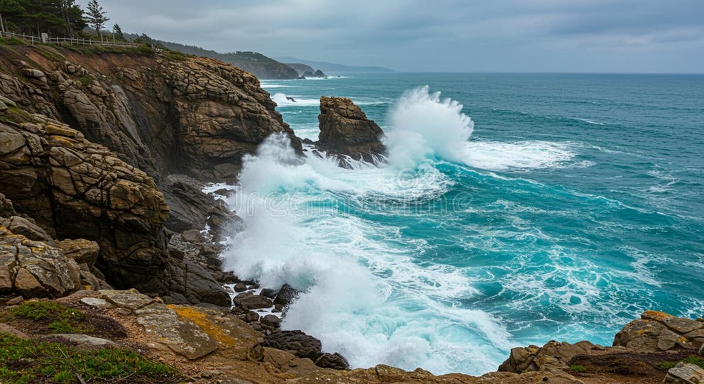 Rugged Coastal Cliffs are Battered by Powerful Ocean Waves, Creating ...