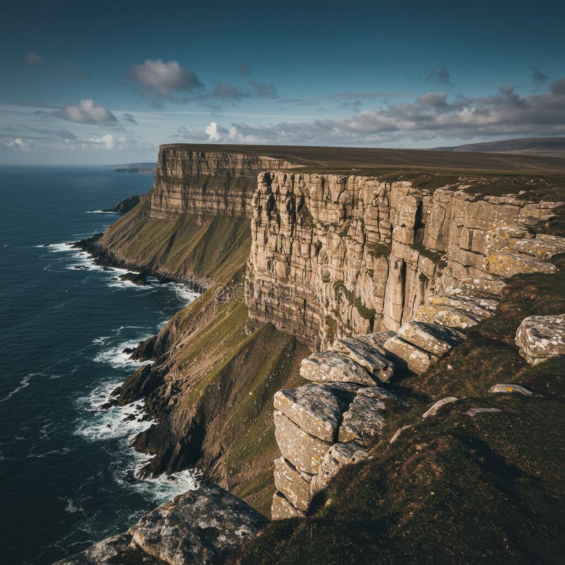 Rugged Coastal Cliffs Dramatic Ocean Seascape Stock Illustration ...