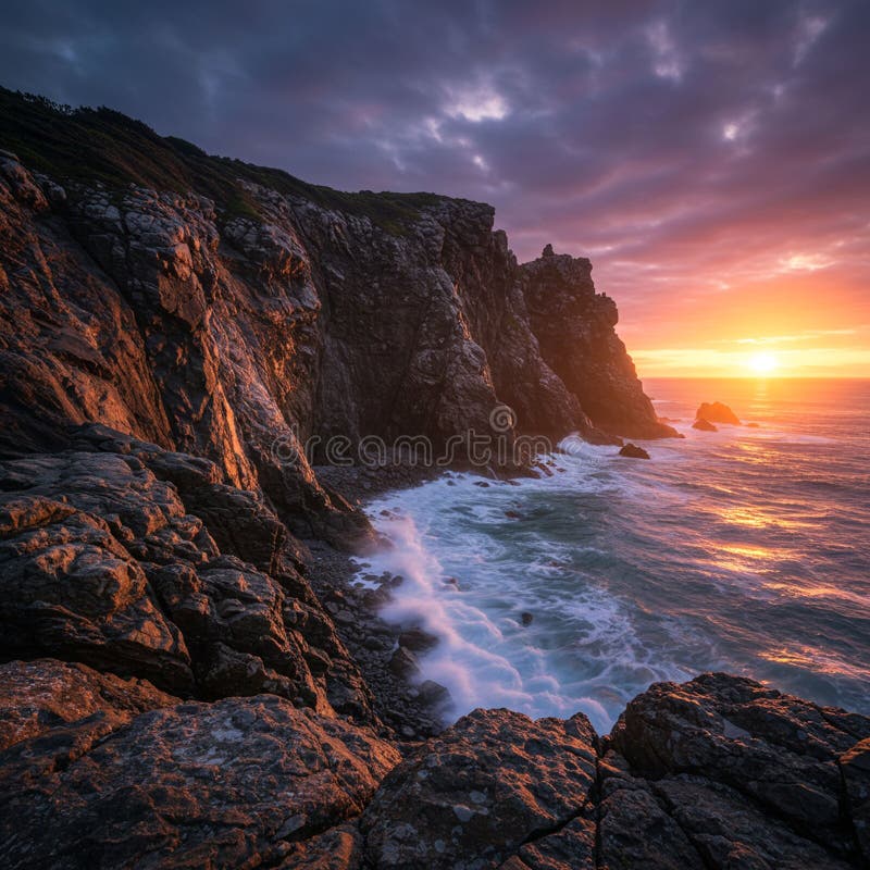 Rugged Coastal Cliffs Meet the Ocean at Sunset, with Dramatic Rock ...