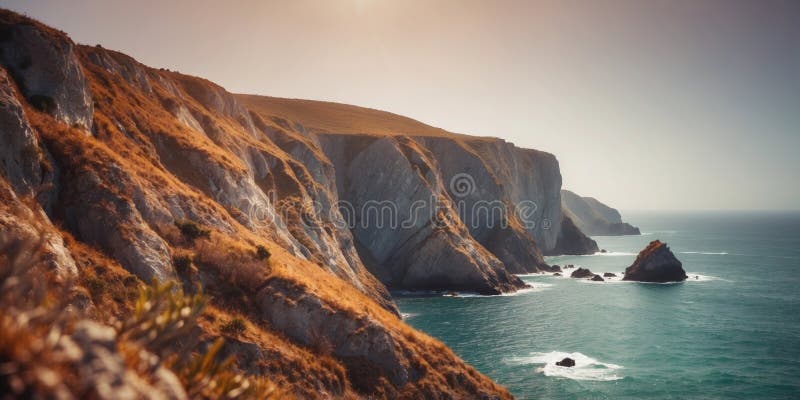 Rugged Coastal Cliffs Overlooking the Sea. Stock Image - Image of ...