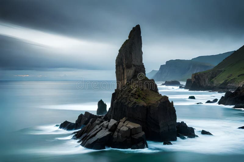 A Rugged Coastal Sea Stack Rising Dramatically from the Ocean, Shaped ...
