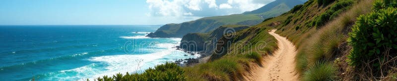 Rugged Coastal Trail, Winding Path Above Pacific, Elevation, Terrain ...