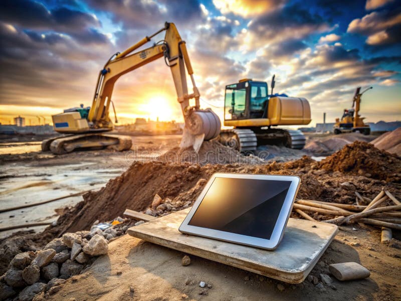 Abandoned Tablet on Construction Site a Moment of Pause Amidst Heavy ...