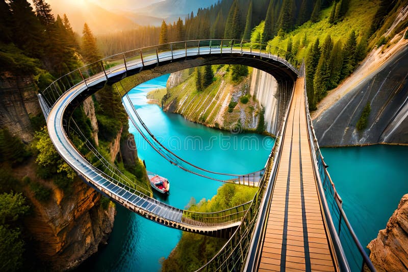 A Rugged and Dramatic Canyon with a Suspension Bridge Spanning a Deep ...