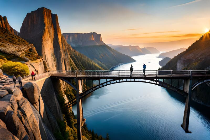 A Rugged and Dramatic Canyon with a Suspension Bridge Spanning a Deep ...