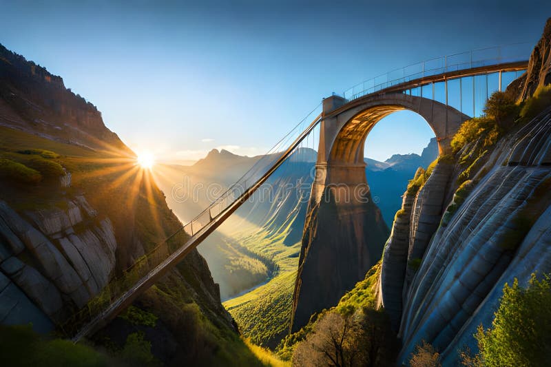 A Rugged and Dramatic Canyon with a Suspension Bridge Spanning a Deep ...