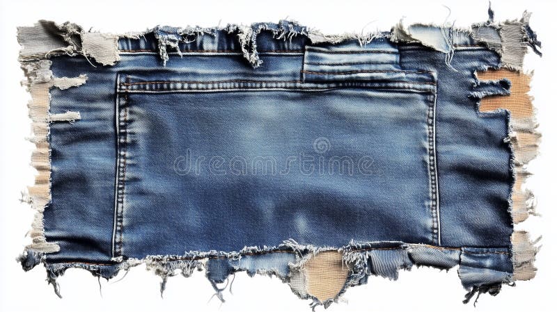 A Rugged and Frayed Blue Denim Patch with Distressed Edges, Showcasing ...