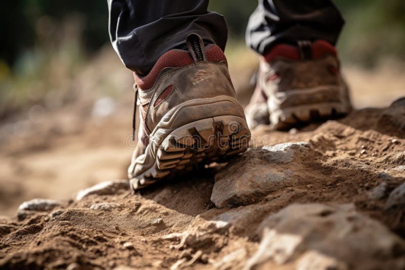 A Rugged Hiking Boot Stepping on a Rocky Trail Stock Illustration ...