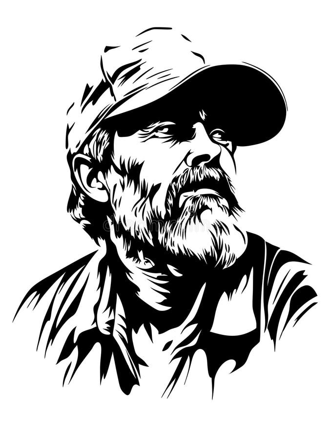 Rugged Bearded Man in Cap Vector Illustration for Creative Projects ...