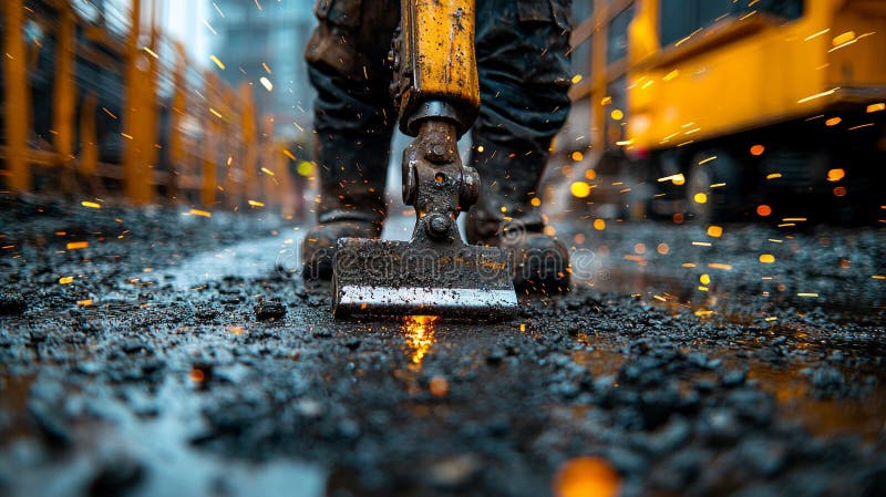 Rugged Jackhammer Strikes Concrete Force Busy Construction Site ...