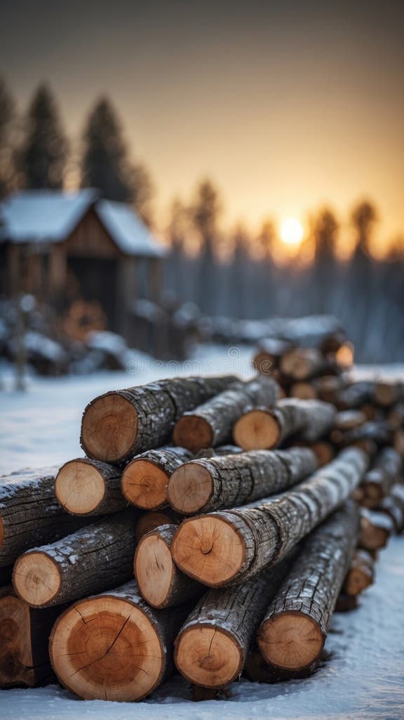 Rugged Lumber Mill Processing Timber in Winter Landscape. Stock Photo ...