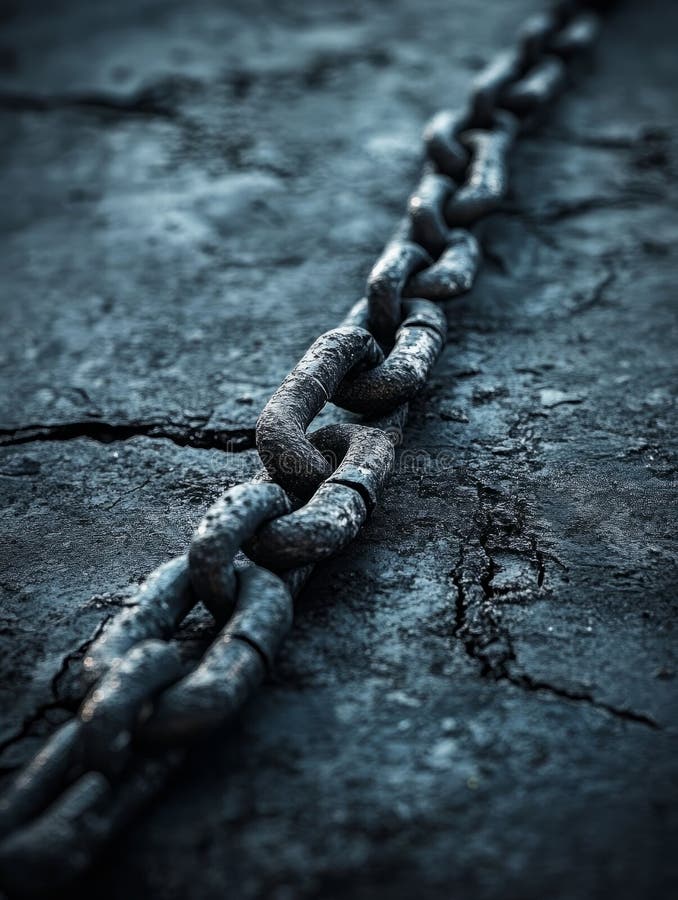 Rugged Metal Chain on Textured Ground Surface. Stock Image - Image of ...