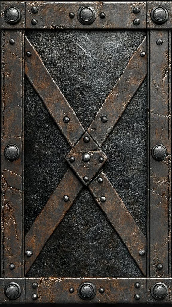 Rugged Metal Door with Riveted Cross Design and Rustic Texture Stock ...