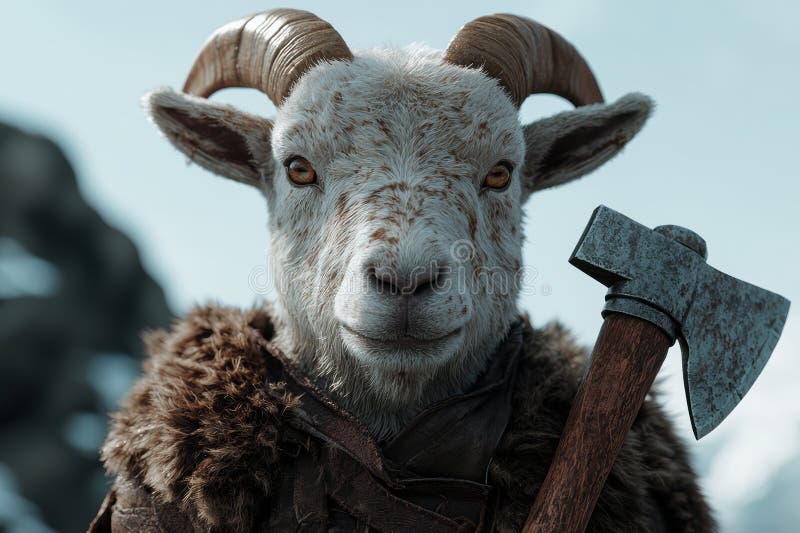 Rugged Mountain Goat with Horns and Axe Stock Illustration ...