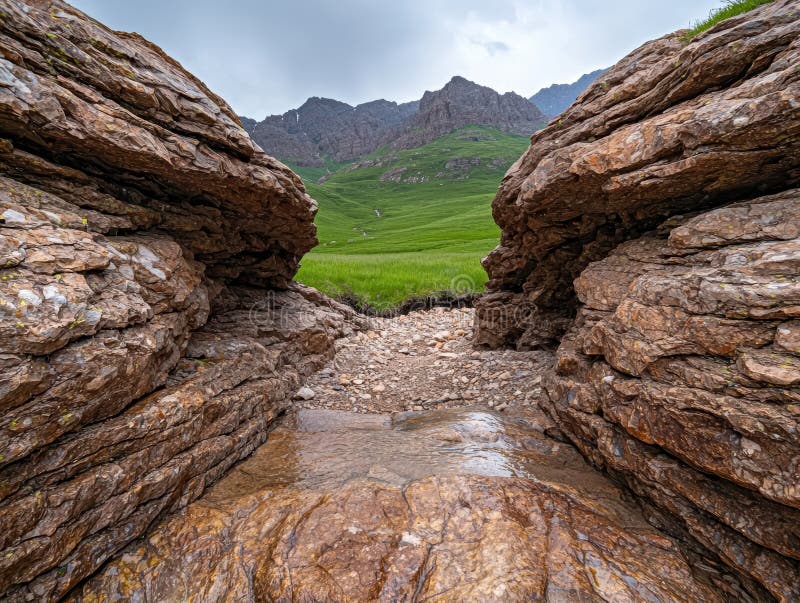 Rugged Mountain Landscape with a Winding Path Stock Illustration ...