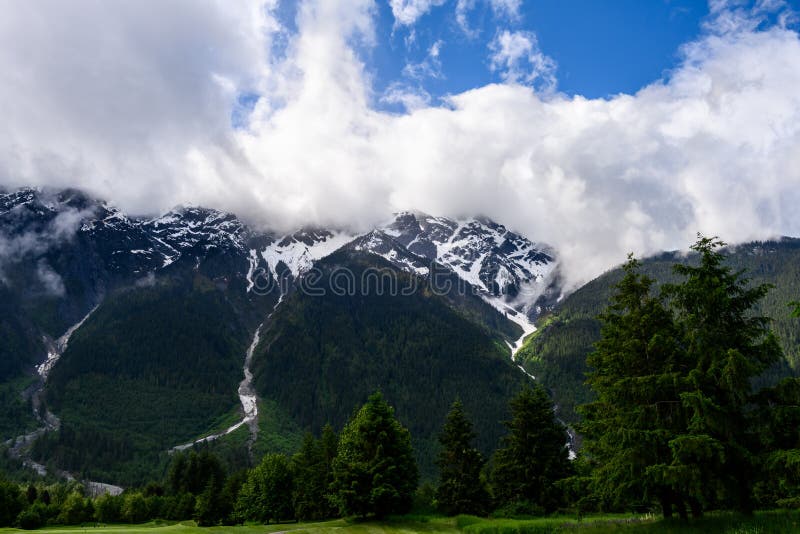 Rugged Mountain Range with High Snow-covered Peaks, Pemberton, British ...