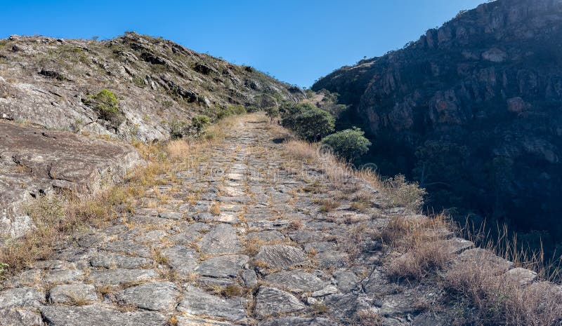 Rugged Mountain Trail with Ancient Cobblestone Pathway Stock Image ...