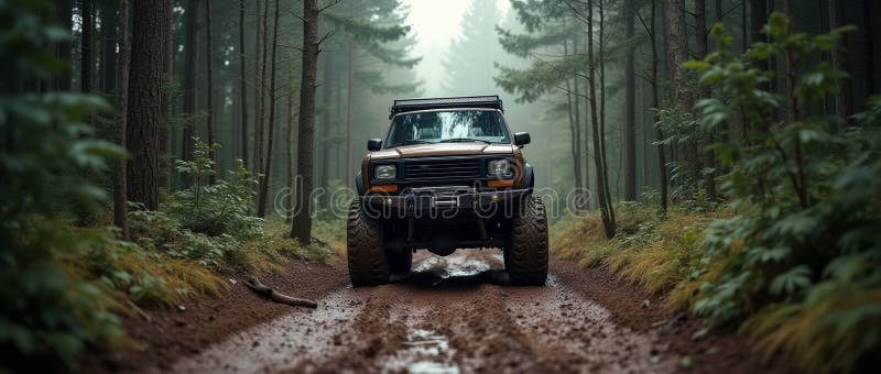 Rugged Off-Road Vehicle Navigating a Muddy Forest Path Stock Image ...