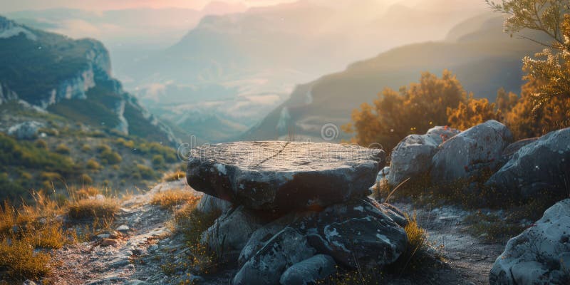 A Rugged Podium, Set Against a Breathtaking Mountain View with a ...