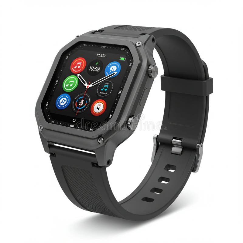 A Rugged, Rectangular Smartwatch with a Black Case and Band. the ...