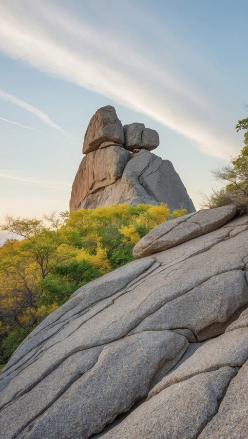 Rugged Rock Formation with Green Foliage. Stock Image - Image of brown ...