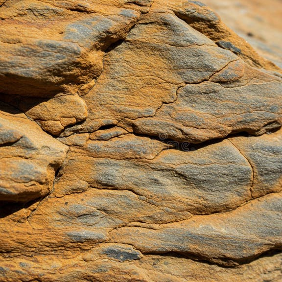 Rugged Rock Surface with Interlocking Layers of Orange and Gray ...