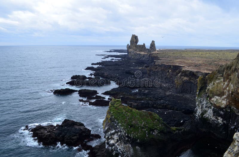 Rugged Seascape with Lava Rock Formation in Iceland Stock Image - Image ...