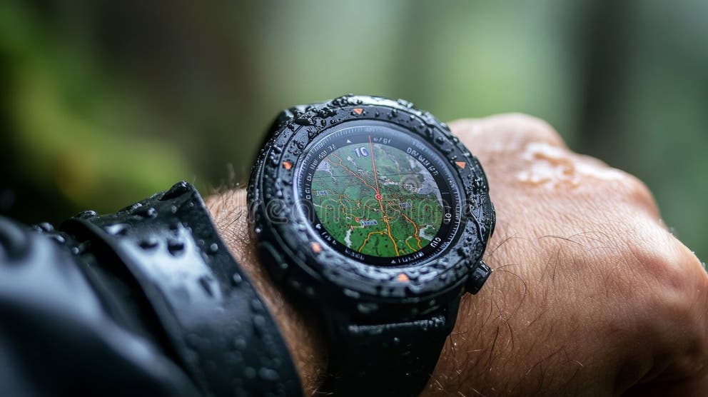 Rugged Smartwatch Displays Topographic Map Outdoors Stock Illustration ...