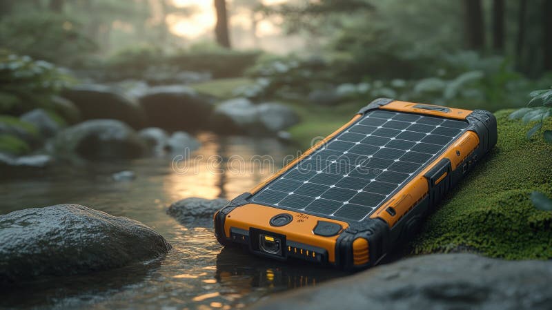 A Rugged, Solar-powered Smartphone Rests on Moss Near a Stream in a ...
